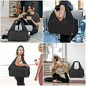 sportsnew Yoga Gym Bags for Women with Shoes Compartment and Wet Dry Storage Pockets with Adjustable Yoga Mat Holder, Black