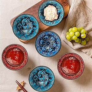 Bascuda® Small Ceramic Bowls Set of 6 with Gift Box - Snack Bowls for Tapas, Dessert, Nuts, Olive, Soy Sauce Dish, Dip - Colourful Decorative Moroccan Spanish Mexican - Decorative Bowl - 3.14 Inches