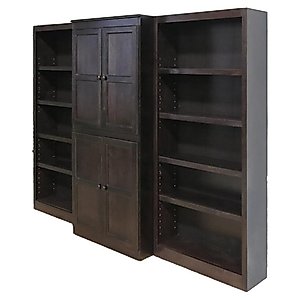 BOWERY HILL Traditional 72" 15-Shelf Wood Bookcase Wall with Doors in Espresso