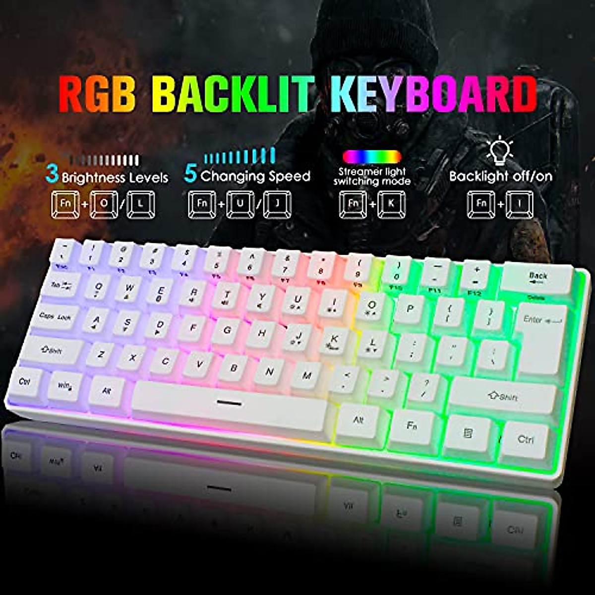 L500 Wireless Gaming Keyboard and Mouse Combo, 2200mAh Mini 61 Keys Mechanical Feeling Keyboard with Bluetooth 5.1&2.4G Wireless Dual Modes,RGB Backlit Wireless Lightweight Gaming Mouse for PC/Gamer
