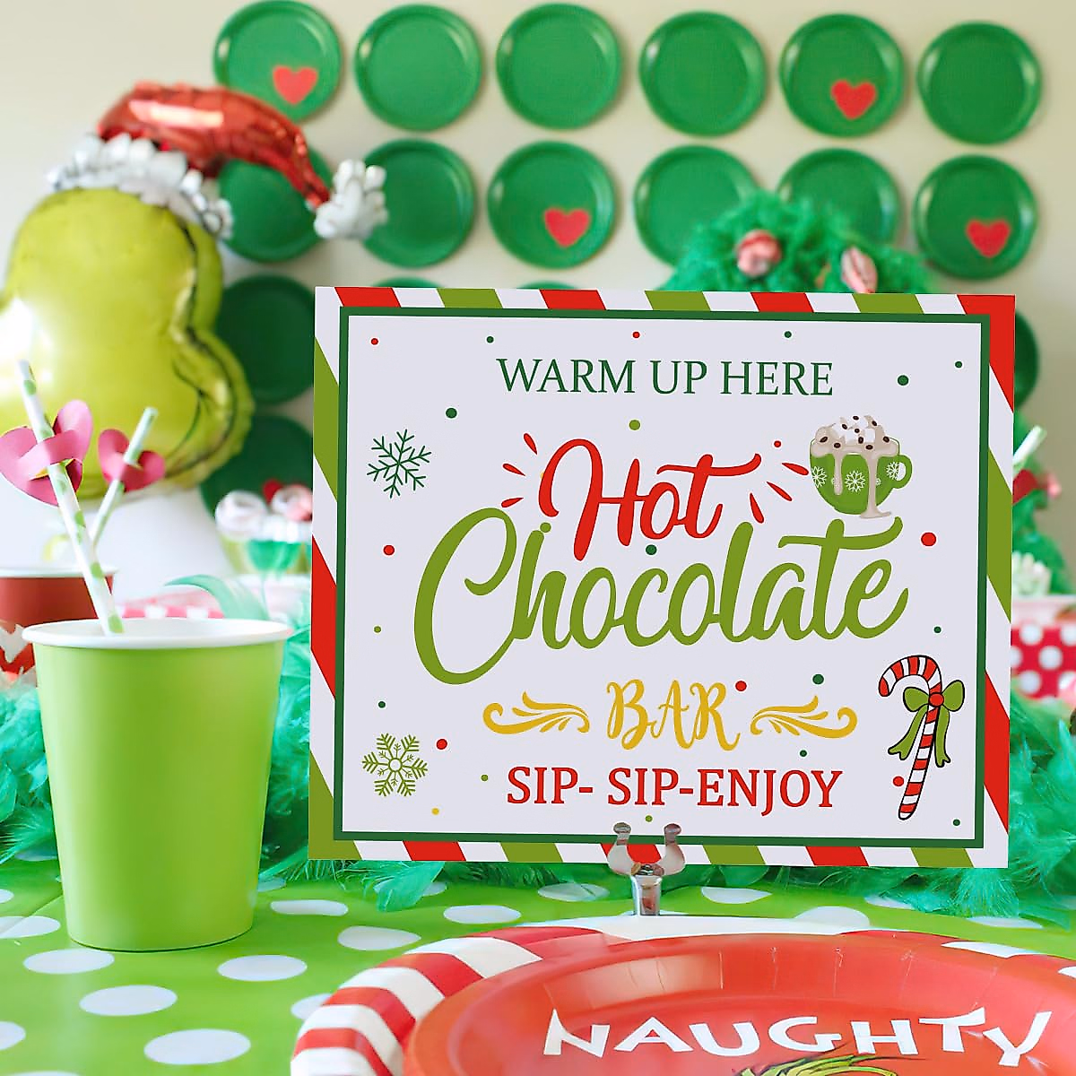 Winter Hot Chocolate Bar Kit Hot Cocoa Bar Banner Christmas Red Green Hot Chocolate Bar Signs Baby It's Cold Outside Toppings Labels Cup Tags Stickers for Wintertime Holiday Baby Shower Birthday