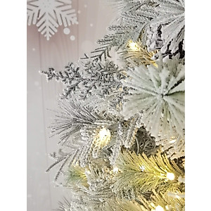 Kuopociaga Flocked Artificial Christmas Tree Prelit 650 LED Lights 7.5 Feet Pine