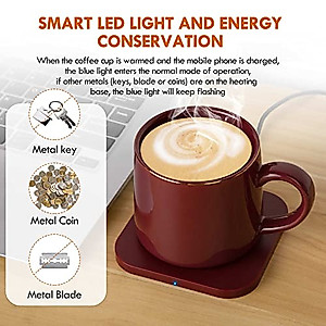 Coffee Mug Warmer & Mug Set, Beverage Cup Warmer for Desk Home Office Use, Coffee Gifts, Electric 15 Watt, 12 OZ, AB-Grade Porcelain Cup Electric Beverage Warmer for Cocoa, Tea, Milk