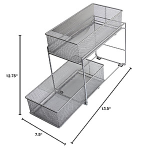 YBM Home Silver 2 Tier Mesh Sliding Spice and Sauces Basket Cabinet Organizer Drawer 2304