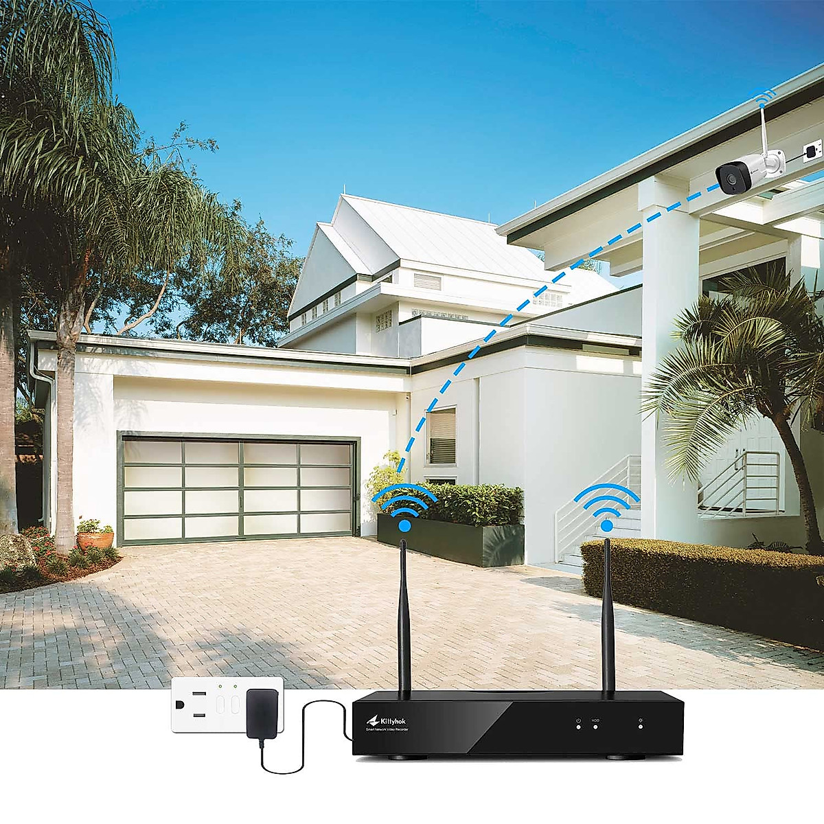 [Dual WiFi, 2K Video] Kittyhok 3MP Wireless Security Camera System with 1TB HDD, 4Pcs Outdoor/Indoor WiFi Home Surveillance Cameras w/Night Vision, IP66 Waterproof, 24/7 Recording Video, 2-Way Audio