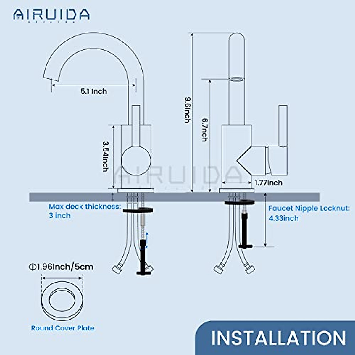 Airuida Chrome Polish Wet Bar Sink Faucet Single Handle Farmhouse Kitchen Small RV Bathroom Faucet Deck Mount Vanity Lavatory Mixer Tap One Hole 360 Degree Swivel Spout with Supply Hoses