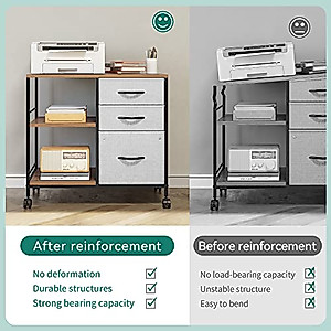 YITAHOME 3 Drawer File Cabinet, Mobile Printer Stand with Open Storage Shelf, Lateral Fabric File Cabinet for Home Office, Rolling File Cabinet Fits A4/Letter Size Light Gray