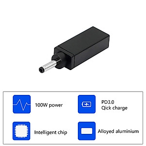 CERRXIAN 100W PD USB Type C Female Input to DC 3.5mm x 1.35mm Power Charging Adapter(100w-35135a) (Black)