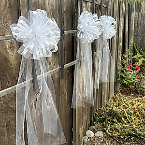 Large Assembled White Wedding Pew Bows - 10" Wide, Set of 6, Tulle Wedding Bows, Mother's Day, Reception, Aisle Decoration, Bridal Shower, Anniversary, Birthday, Fundraiser, Wedding Event
