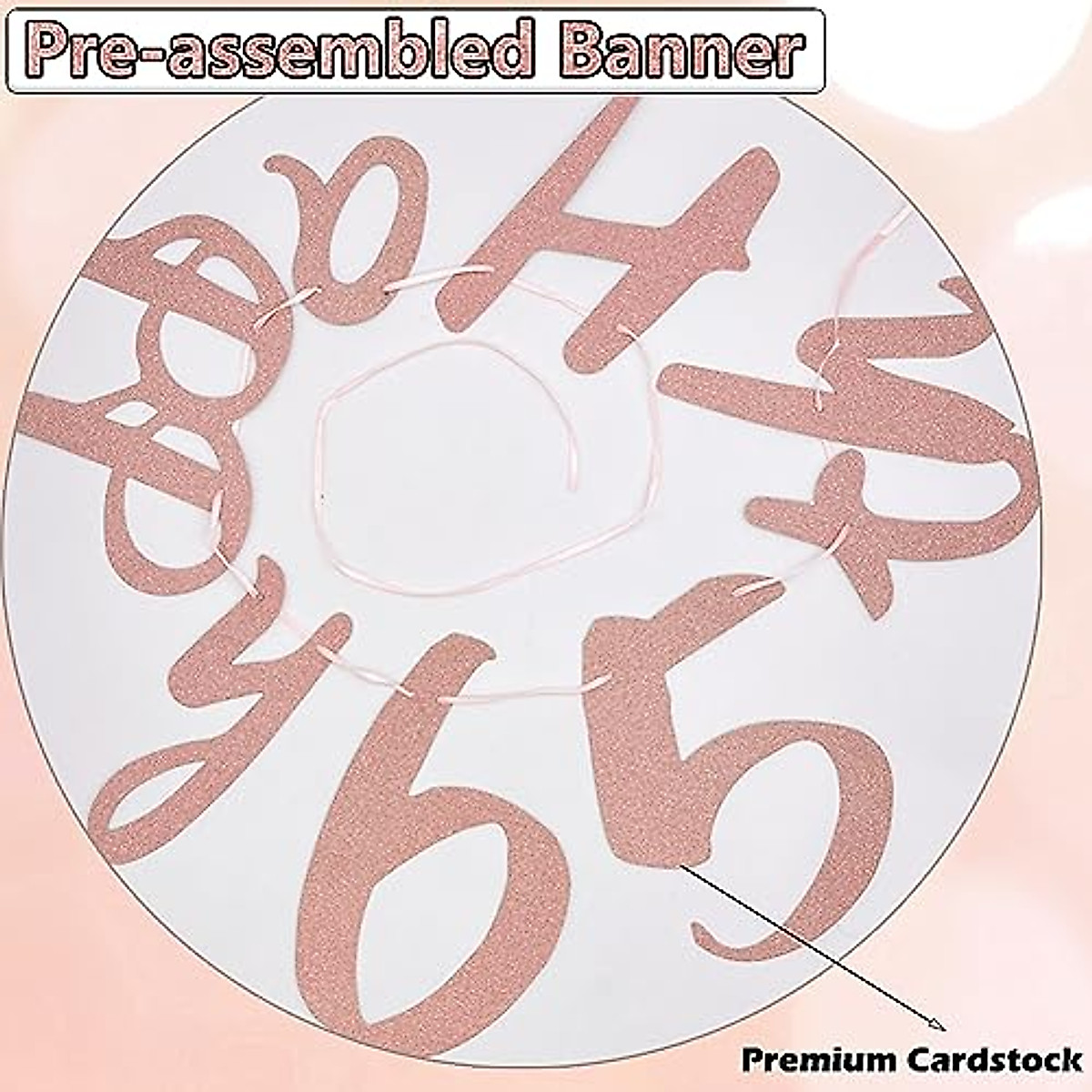 WOJOGO 65th Birthday Decorations for Women, Rose Gold 65 Birthday Decorations For Women, Happy 65th Birthday Banner Hanging Swirls Birthday Cake Topper Balloons Decor Kit for Party Supplies