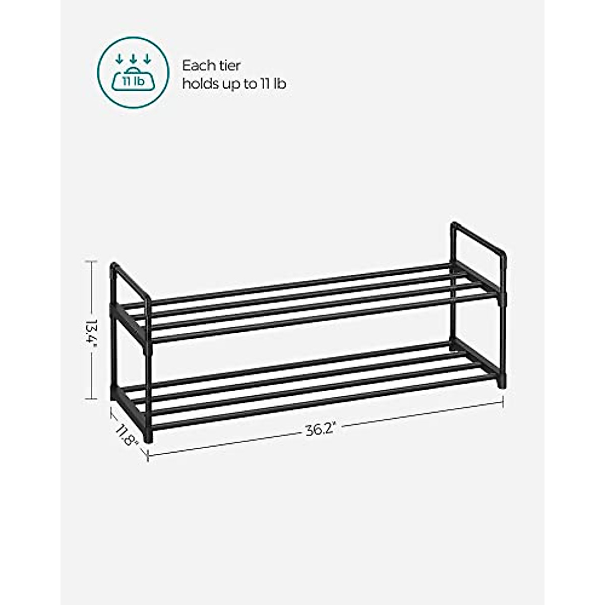 SONGMICS Shoe Rack, 2 Tier Shoe Organizer, Metal Shoe Storage Shelf for 10 Pairs of Shoes, Easy to Assemble, Entryway, Black ULSA12BK