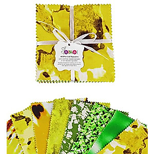 Soimoi Marble Textures Print Precut 5-inch Cotton Fabric Quilting Squares Charm Pack DIY Patchwork Sewing Craft- Yellow & Green