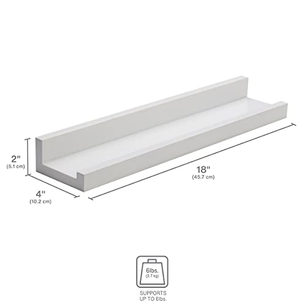 Melannco Floating MDF Photo Ledge for Bedroom, Living Room, Bathroom, Kitchen, Nursery, 18-Inch, White