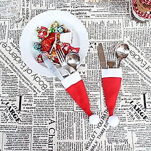 SUNTRADE Christmas Santa Hats Silverware Holders,Tableware Knife Fork Spoon Storage Bag,for Christmas Dinner Table,Set of 20