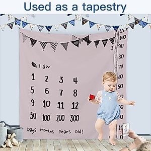 Gift Baby Milestone Blanket for New Mom - Milestone Tapestry for Nursery Decor Best Ideas Gift for New Mothers to Record the Growth of Babies 1-12 Months and Hundred Days Milestones, 46”X 46”