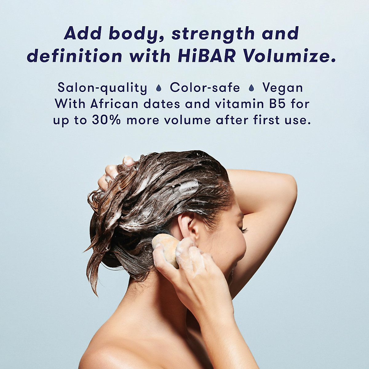 HIBAR - Volumize Shampoo Bar - For Fine & Flat Hair - Add Body, Definition & Volume - With African Dates & Vitamin B5 - Plastic-Free - Soap, Paraben & Sulfate-Free - Color Safe & Vegan -1 Solid Bar