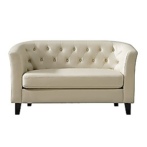 Husbedom 50 Inches Loveseat, Small Air Leather Couch for Small Spaces, Mini Sofa with Button Tufted Décor for Bedroom, Love Seats Furniture, Living Room, Bedroom, Apartment, Dorm, Beige