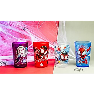 Zak Designs Marvel Spider-Man Nesting Tumbler Set for At Home, 14.5oz Non-BPA Plastic Cups, 4-Pack (Spidey and His Amazing Friends)