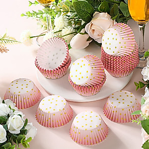 Funtery 300 Count Pink Cupcake Liners Pink Gold Bridal Shower Cupcake Wrappers Cupcake Wrappers Decorations Paper Cupcake Liners for Baking Baby Bridal Shower Wedding Birthday Tea Party Decorations