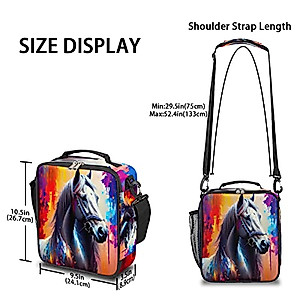 cfpolar Insulated Lunch Bag, Oil Painting Horse Lunch Box Wide Opened Tote Reusable Lunch Container Organizer Thermal Cooler Bag with Shoulder Strap for School Office Picnic Hiking Beach Fishing