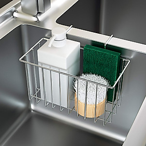 Dullrout Kitchen Sink Sponge Holder, Super Sturdy Hooked Design Kitchen Sink Caddy Organizer for Dish Cloth, Soap Dishwashing Liquid Drainer, Rustproof & Durable