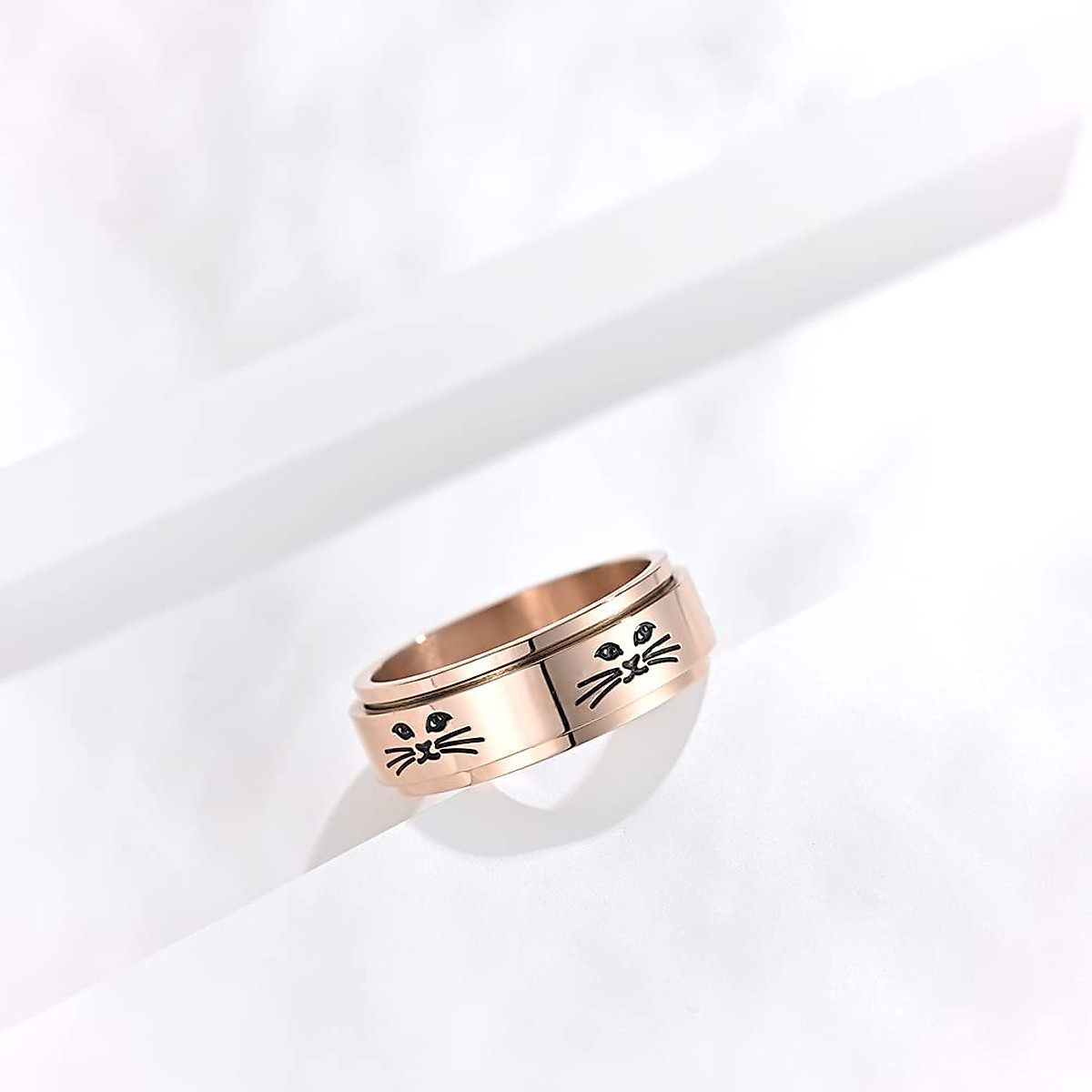 SSZYU This Too Shall Pass 8MM Silver Lovely Cat Spinner Rings for Women Stainless Steel Animal Pet Band Band Cocktail Party Birthday Band Ring Fashion Jewelry Gifts for Women Men,Size 9