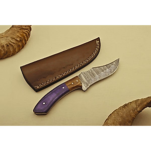 Handmade Damascus Steel Hunting Camping Skinner Knife - Rose Wood Handle Comes With Pure Leather Sheath