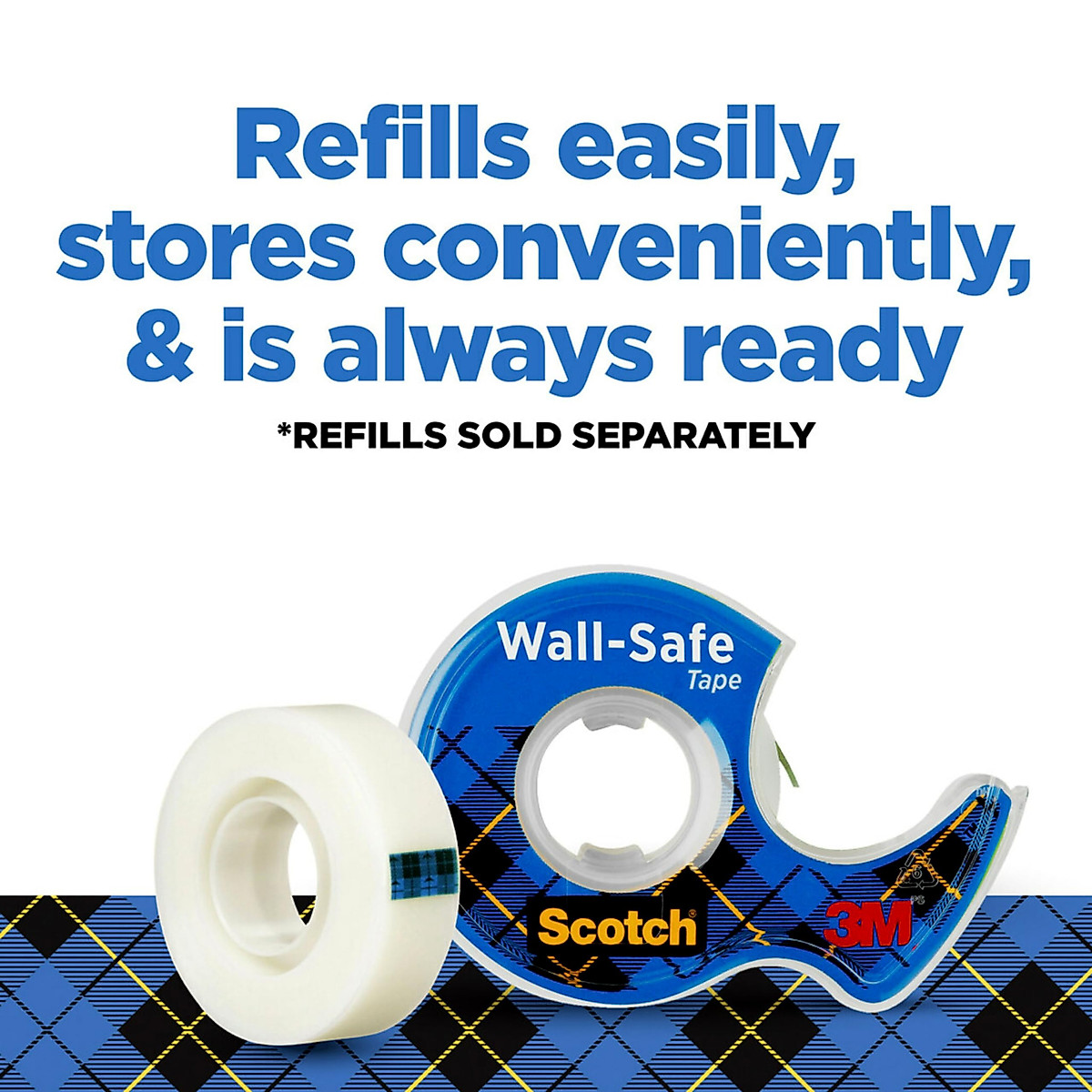 Scotch Wall-Safe Tape, 2 Dispensered Rolls, Sticks Securely, Removes Cleanly, Invisible, Designed for Displaying, Photo Safe, 3/4 in x 600 in (183-DM2)