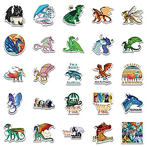 WOF Stickers for Kids Teens Adults, 50Pcs Fire Pterosaur Dragon Vinyl Decals for Water Bottles, Kawaii Dragons Laptops Bumpers Journals DIY Stickers(Wings of Fire)