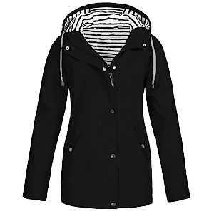 CapsA Women Womens Rain Jacket Outdoor Plus Jackets Waterproof Hooded Raincoat Windbreaker Striped Climbing Hiking Trench Coats
