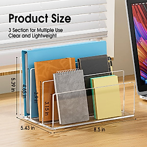 KTRIO Acrylic File Holder 3 Sections, File Organizer for Desk Clear Desk Organizer File Sorter File Folder Holder Mail Organizer Letter Holder for Envelopes, Mail, Electronics