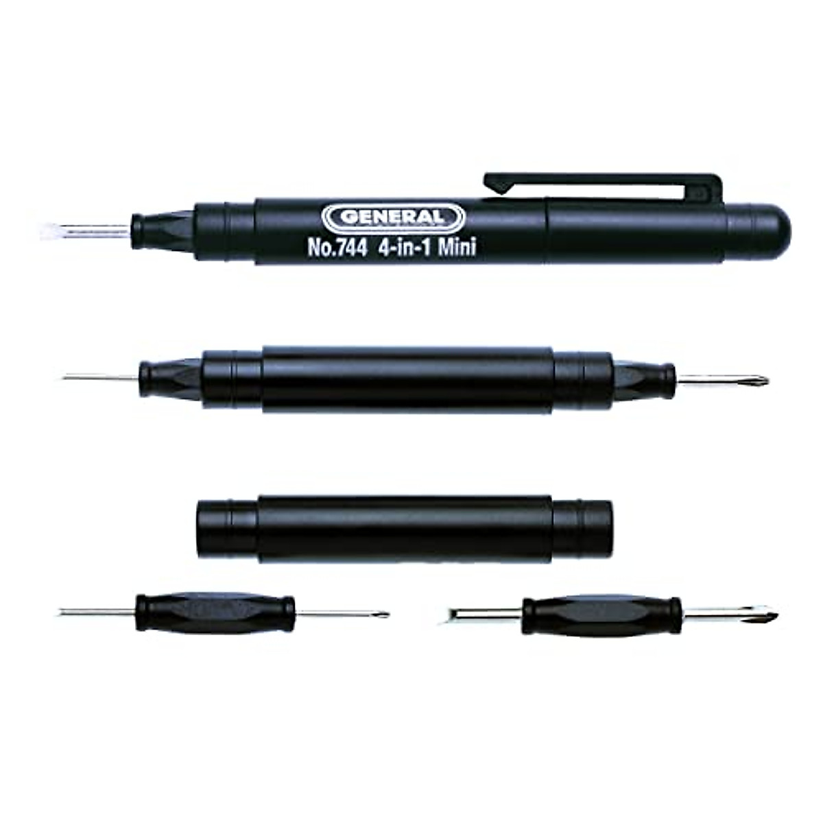 General Tools 744 Pocket 4-in-1 Mini Screwdriver , Black