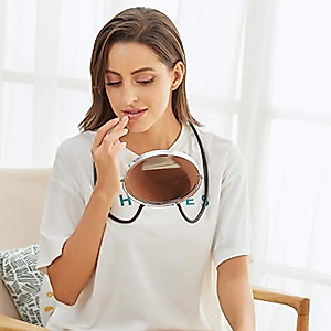 Double Sided Mirror, Standard Viewing and 5X Magnification, Mirror' arm is Flexible to Around The Neck