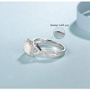 FANCIME Created Opal Rings Sterling Silver 4-Prong Halo White Opal Cubic Zirconia Infinity Engagement Wedding Ring Fine Jewelry for Women Size 7