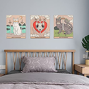 Lourny 3 Pcs Small Tarot Tapestry Wall Hanging Cute Animal Cartoon Cat Tapestries Decor for Bedroom Living Room(Swords, 12 x 16 inches)
