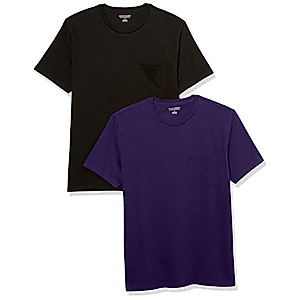 Amazon Essentials Men's Slim-Fit Short-Sleeve Crewneck Pocket T-Shirt, Pack of 2, Black/Dark Purple, Large