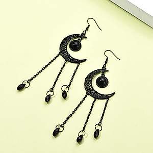 Balirek Moon Earrings Gothic Black Moon Drop Dangle Earrings Black Moon Ear Jewelry for Women (Gothic Tassel Moon)