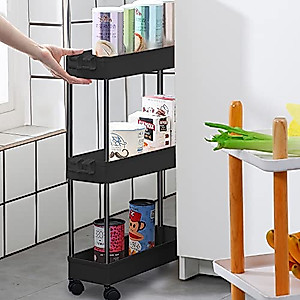 DILUOOU Slim Rolling Storage Cart, 3 Tier Bathroom Rolling Utility Cart, Slide Out Storage Organizer with Wheels for Kitchen Bathroom Laundry Narrow Places