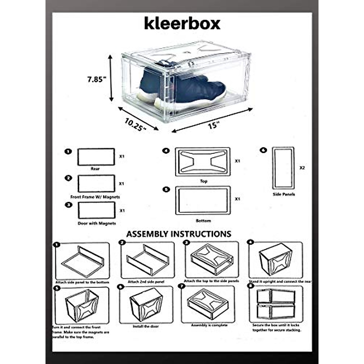 Kleerbox Shoe Box Organizer - 4 Pack - Acrylic - Secure Stacking Shoe Rack - Shoe Organizer - Closet Storage Organizer - Shoe Container for Display - Magnetic Drop Front - Dust, Crease Proof - Clear