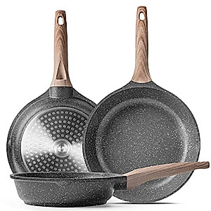 Caannasweis Nonstick Pan, Nonstick Stone Frying Pan, Best Nonstick Omelette Skillet Fry Pan with Soft Touch Handle, Induction Compatible (8+9.5+11 Inch Grey)