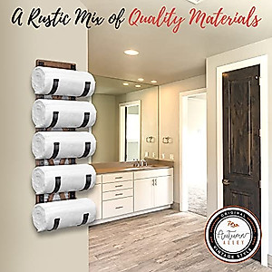 Autumn Alley Farmhouse Towel Holder, Rustic Wine Rack, Rolled Towel Rack, and Wine Holder for Farmhouse Bathroom Accessories Décor, Wall Mounted Towel Rack, Rustic Brown