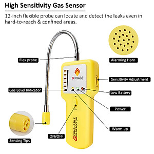 TECHAMOR Natural Gas Detector, Y201 Pro Portable Gas Leak Sniffer, Locating The Source of Propane, Methane, Butane, Natural Gas, LPG and Combustible Gas Leak for Home & RV (Y201)
