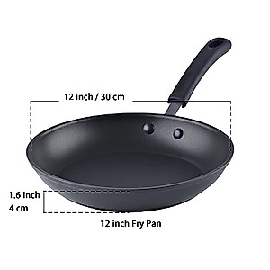 Cook N Home Nonstick Saute Fry Pan Professional Hard Anodized 12 inch Frying Pan with Lid, Dishwasher Safe with Stay-Cool Handles, Black