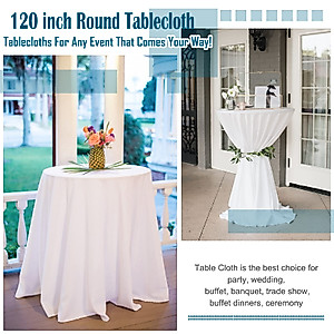 REWOMC 6 Pack Round Tablecloths - 120 Inch, White Polyester Table Cover for Round Table, Stain and Wrinkle Resistant Washable Fabric Table Cloth, Polyester Tablecloth for Wedding Banquet Parties