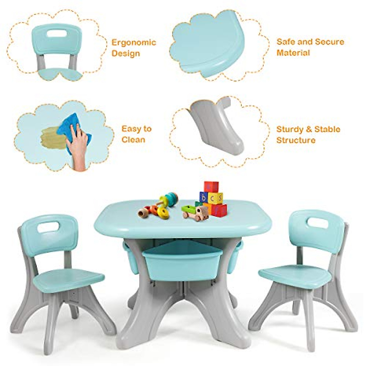 Costzon Kids Table and Chair Set, 3 Piece Activity Table w/Detachable Toy Storage Bins & 2 Chairs for Children Reading Art Craft, Strong Bearing Capacity, Lightweight, Toddler Table & Chair Set, Green