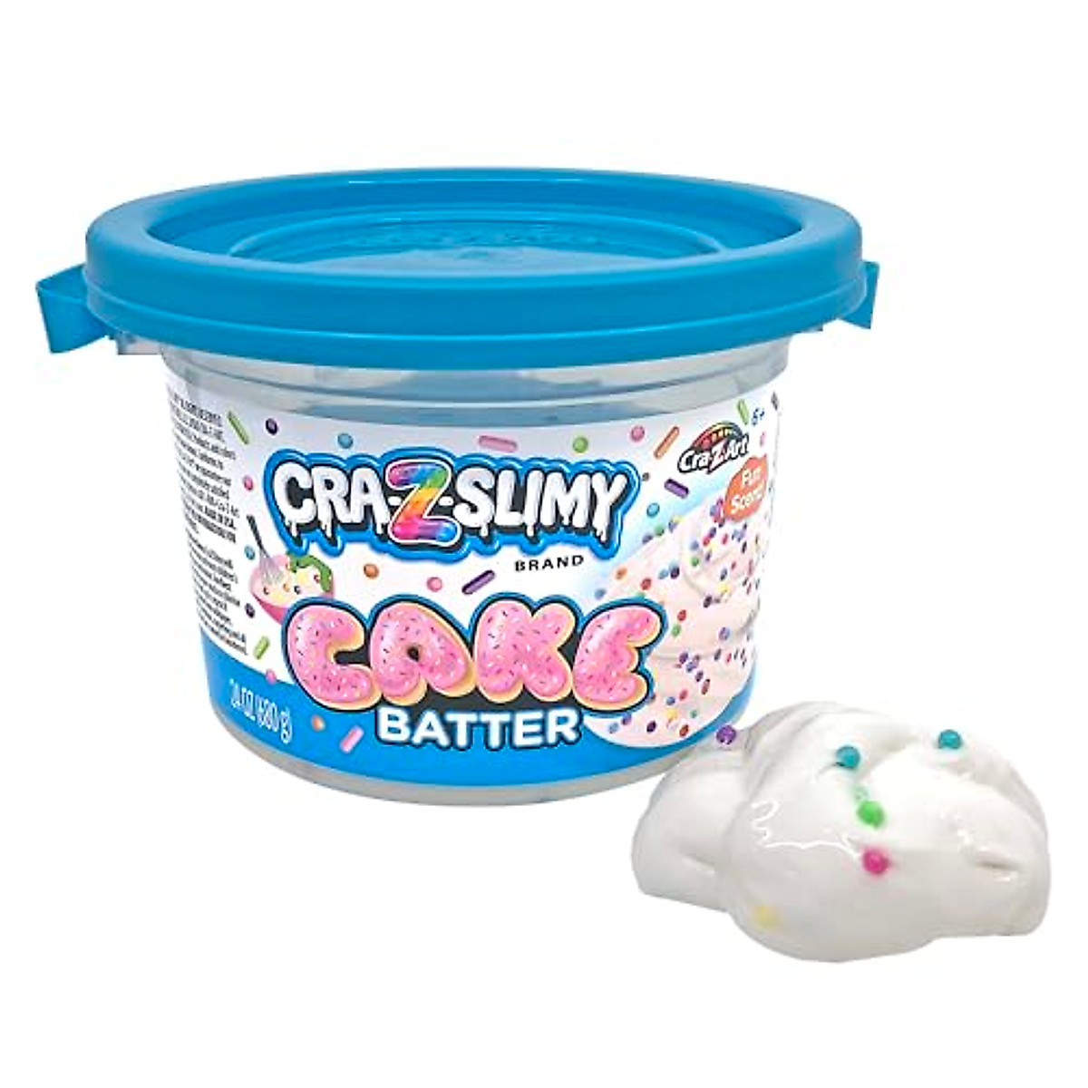 Cra-Z-Slimy 24oz Premade Slime, Cake Batter Scented Clear Slime Stretchy Glossy Non-Sticky 1.5lb Slime Bucket with Add-ins