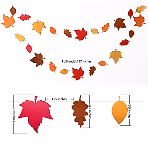 Thanksgiving Day Decoration Garland Fall Leaves Circle Dots Paper Streamers (3Pcs 157 inches) for Giving Thanks Party, Hanging Bunting Banner Backdrop Decorations for Autumn Party Supplies