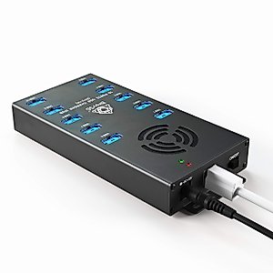 BrovSS: 10 Ports USB 2.0 Powered Hub - USB Extension Splitter with 12V 5A 60W Power Adapter. Plug and Play Installation. Connect up to 10 Electronics and USB peripherals (Black)