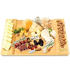 Signature Living Large Bamboo Cheese Board Charcuterie Board (16" x 10" x 1.2") Beautiful Serving Platter for Cheese, Crackers, Meat, Fruit - Durable Wooden Charcuterie Serving Board