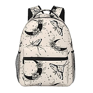 BoeHiop Boho Magic butterfly Moon Star Lightweight Laptop Backpack for Women Men College Bookbag Casual Daypack Travel Bag